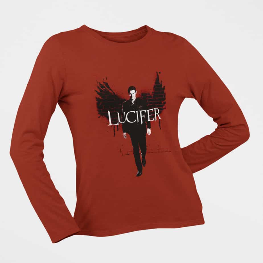 Lucifer Long Sleeve T-Shirt, Lucifer Tom Ellis Red Longsleeve T-Shirt ...